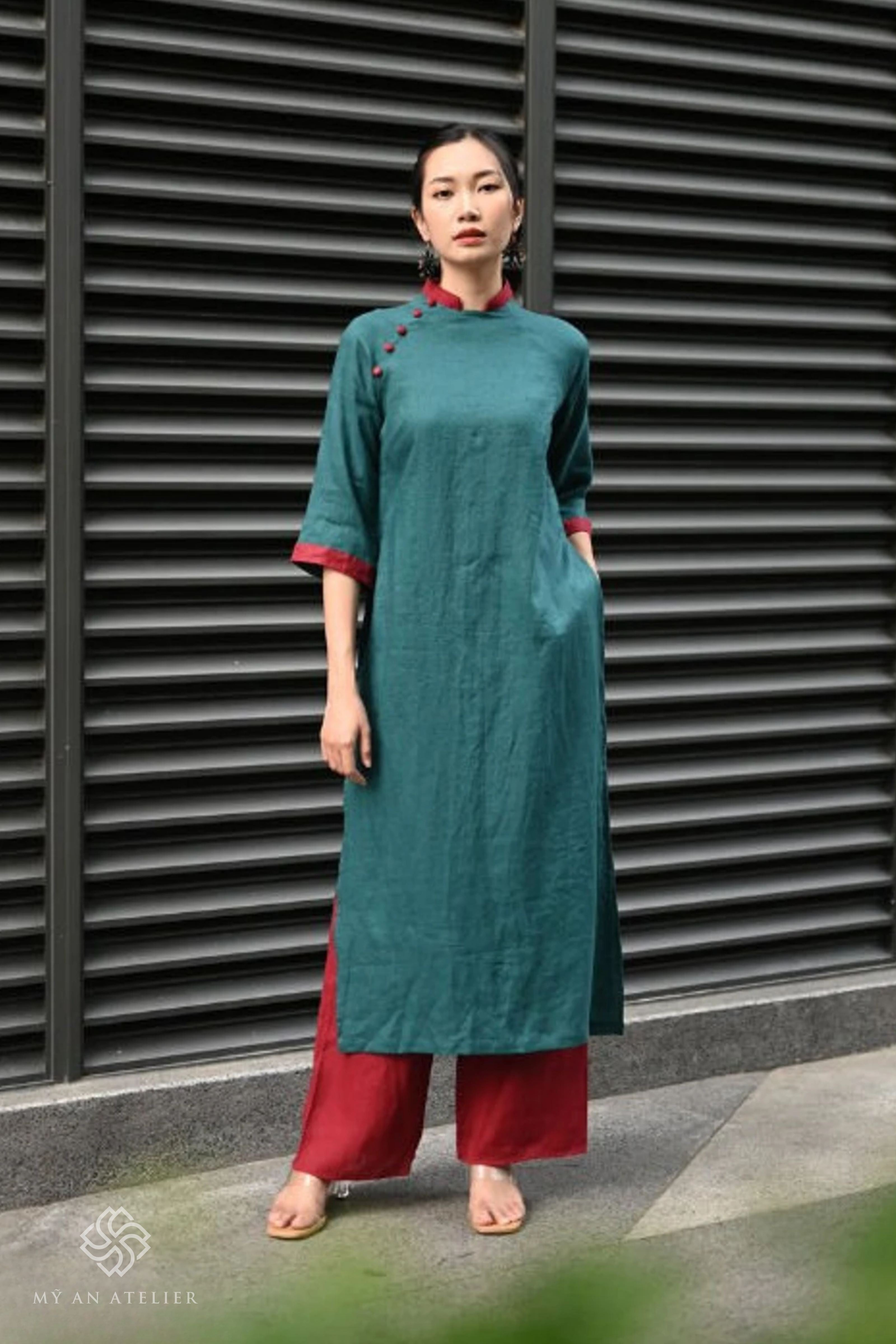 Linen Vietnamese modern long dress LW-32 – Ao Dai My An